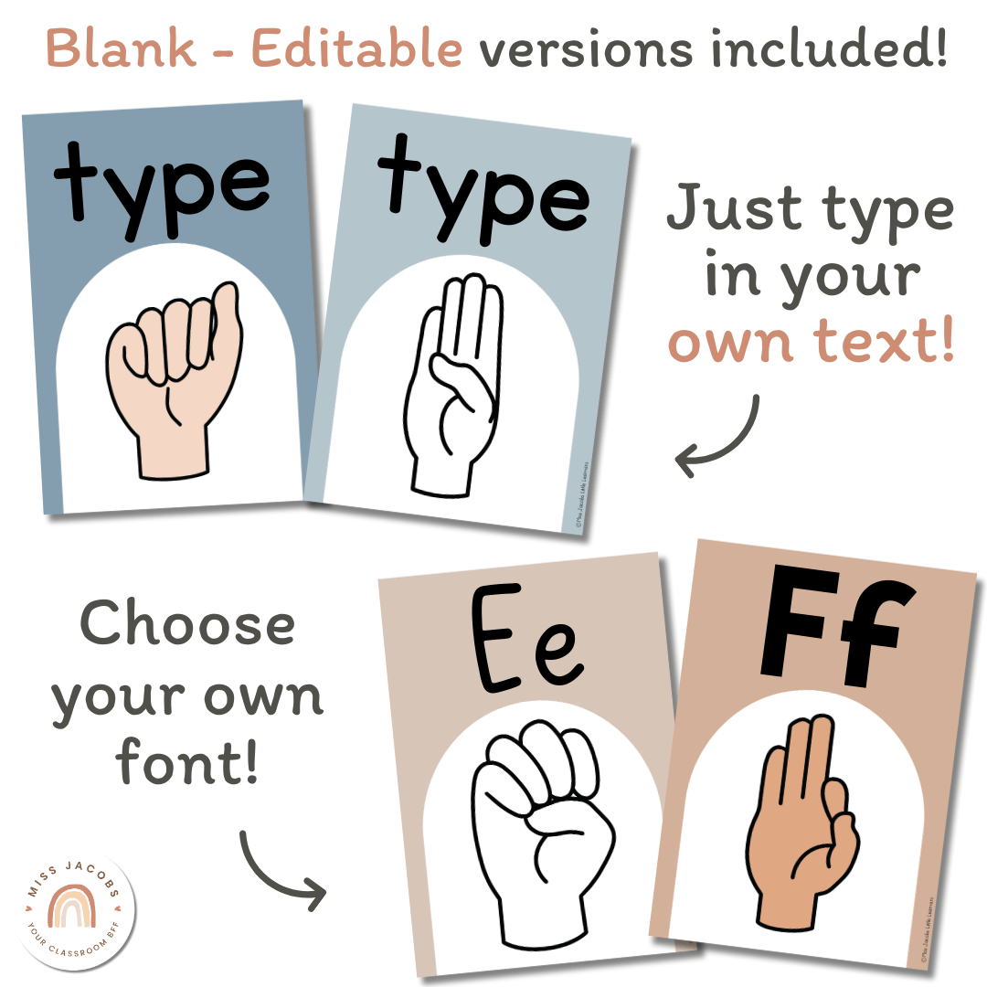 ASL Alphabet Posters - American Sign Language - Modern Ocean Theme