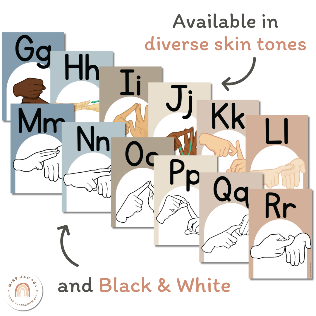 Modern Ocean Auslan (Australian Sign Language) Alphabet Posters