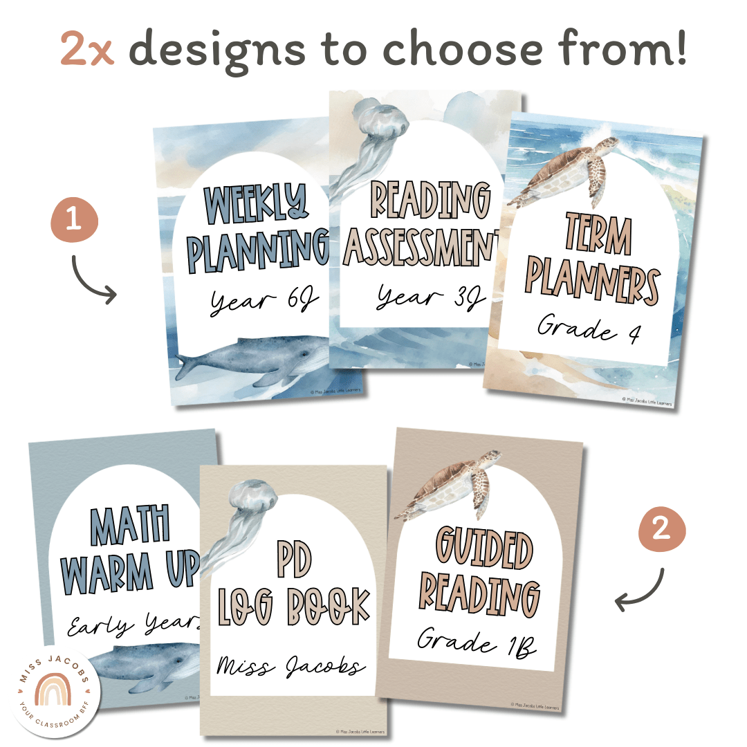 Binder Covers and Spine Labels - Modern Ocean Classroom Decor