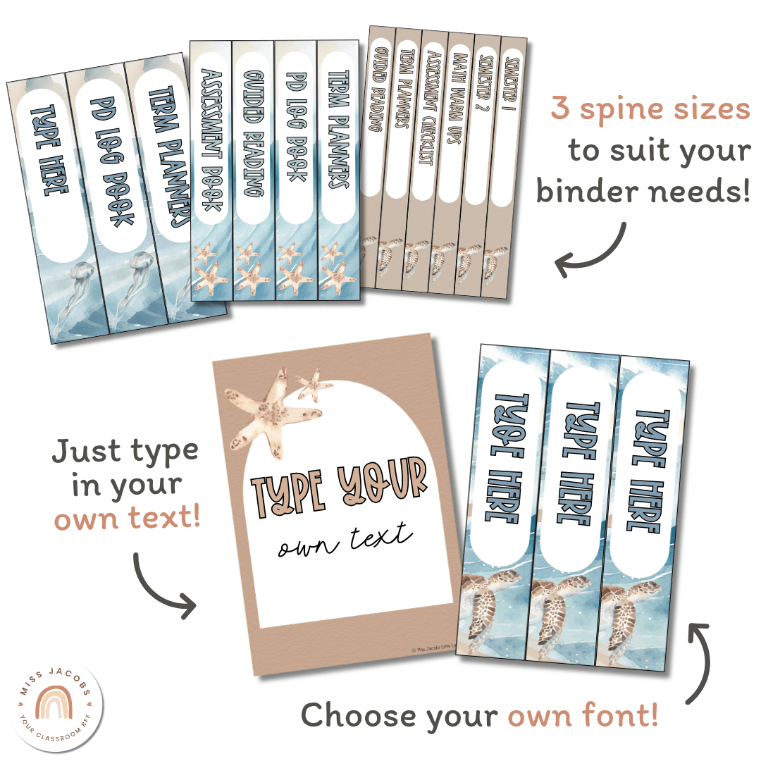 Binder Covers and Spine Labels - Modern Ocean Classroom Decor