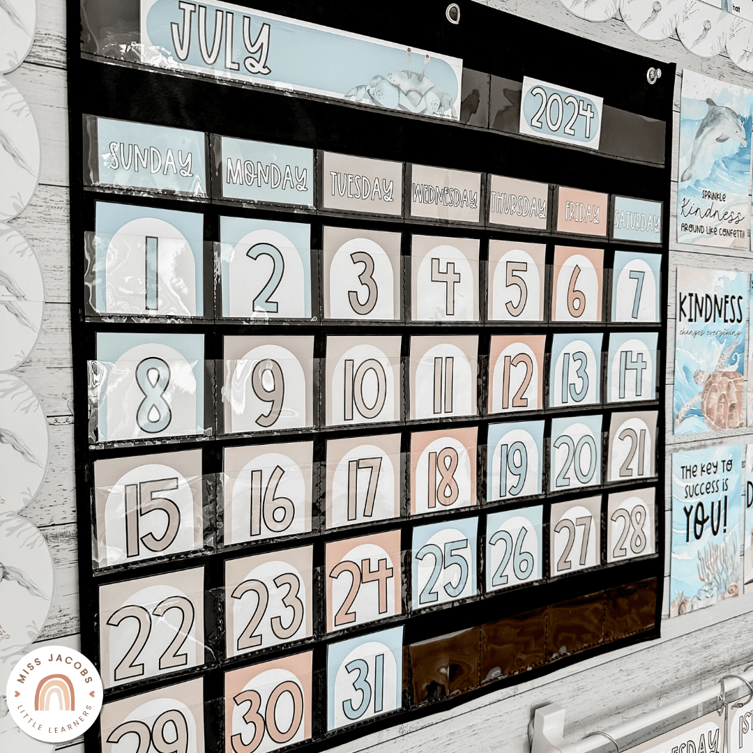 Calendar & Weather Display - Modern Ocean Classroom Decor