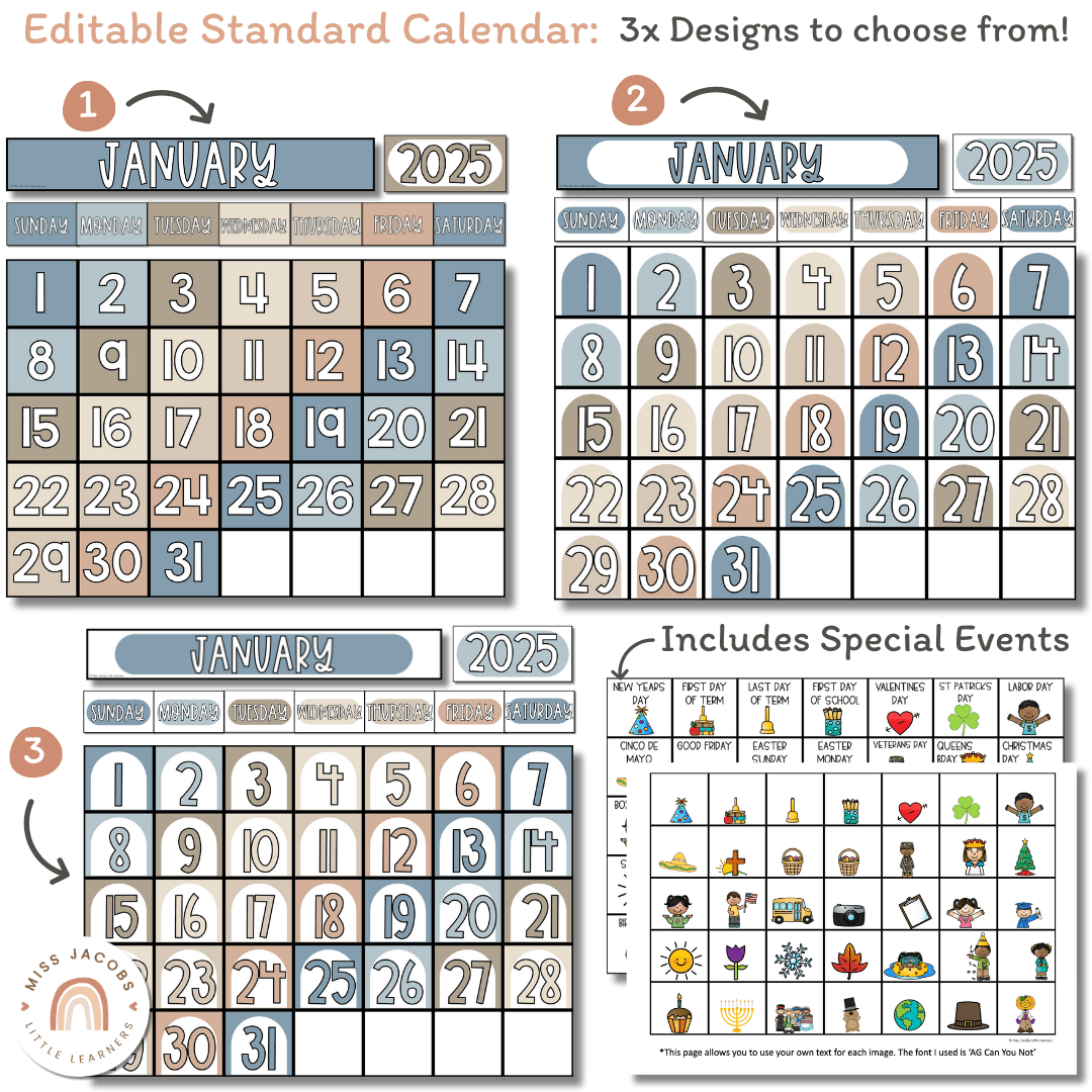 Calendar & Weather Display - Modern Ocean Classroom Decor