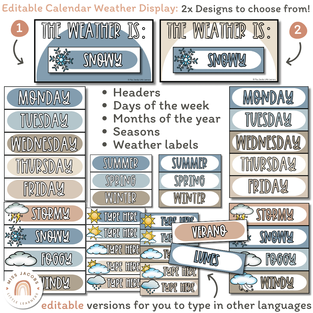 Calendar & Weather Display - Modern Ocean Classroom Decor
