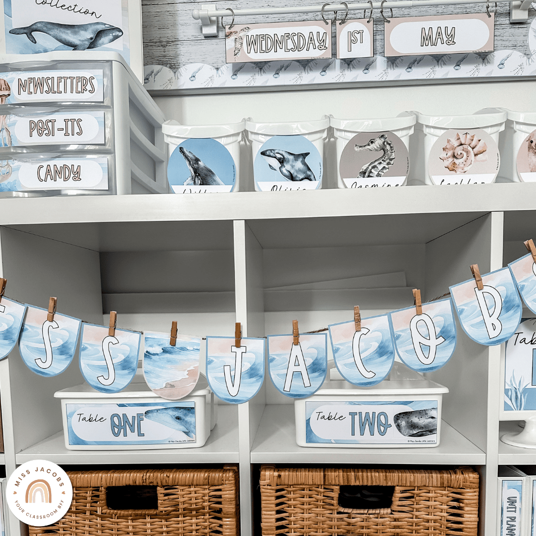 Modern Ocean Classroom Decor - Sandy Neutral Tones - Miss Jacobs