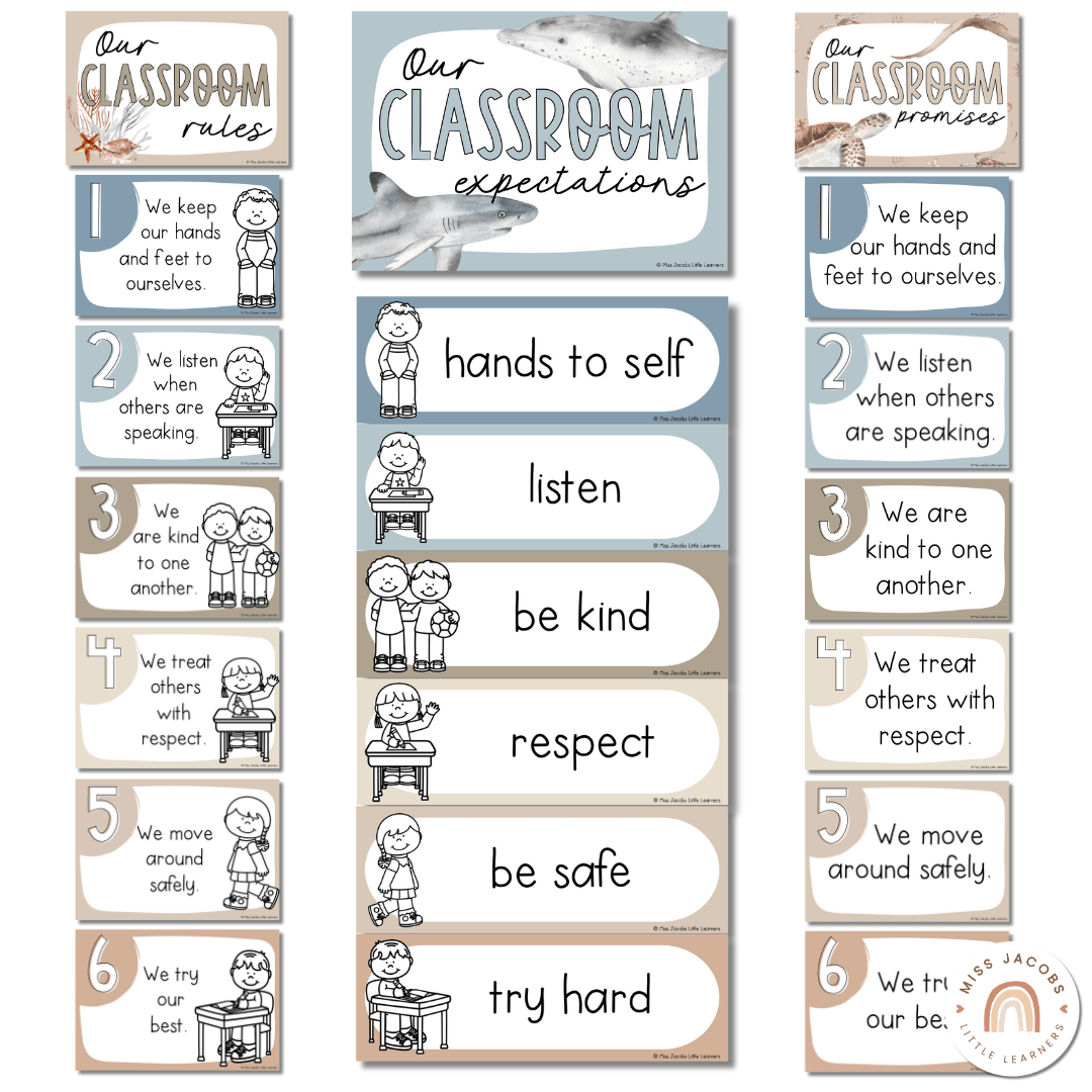 Classroom Rules and Expectations Posters - Modern Ocean Theme
