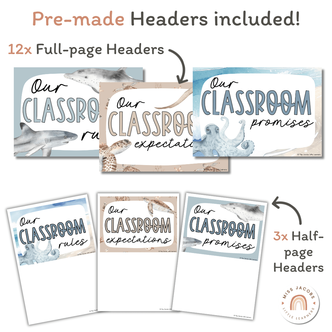 Classroom Rules and Expectations Posters - Modern Ocean Theme