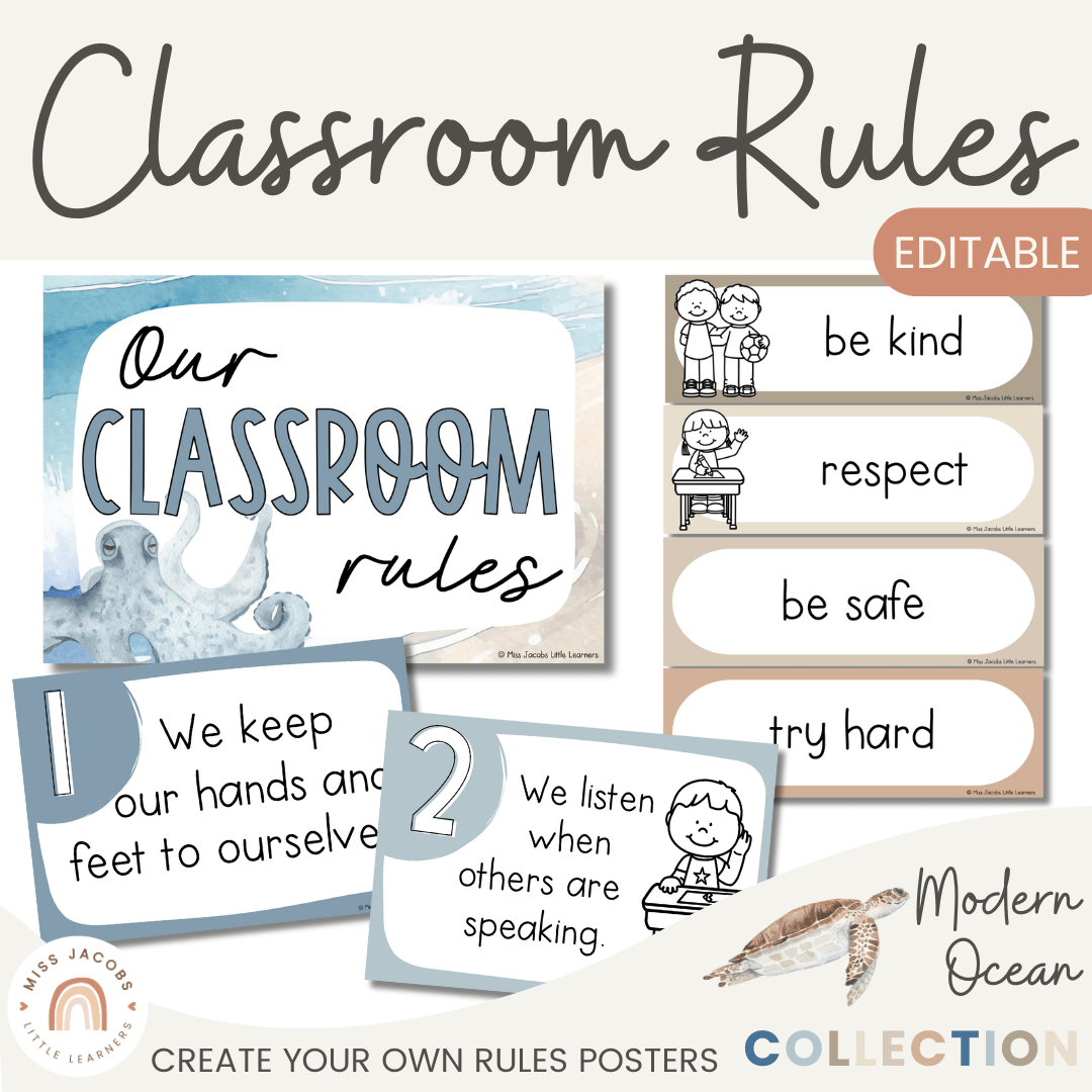 Classroom Rules and Expectations Posters - Modern Ocean Theme