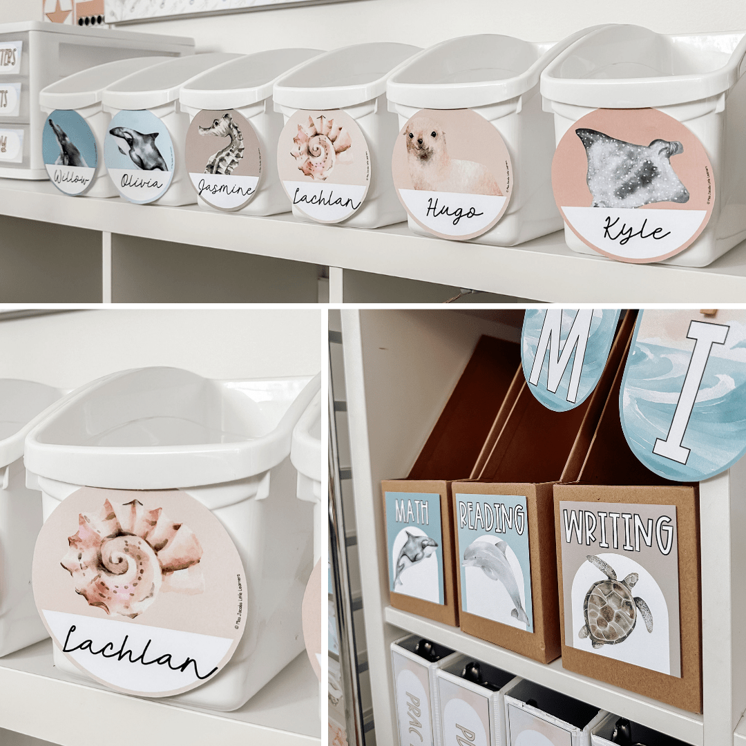 Classroom Labels Student Names & Supplies - Modern Ocean Theme