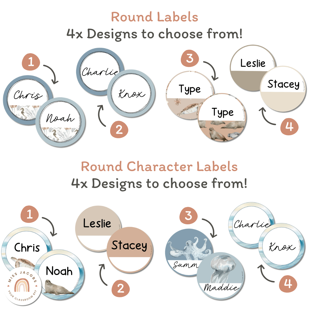 Classroom Labels Student Names & Supplies - Modern Ocean Theme