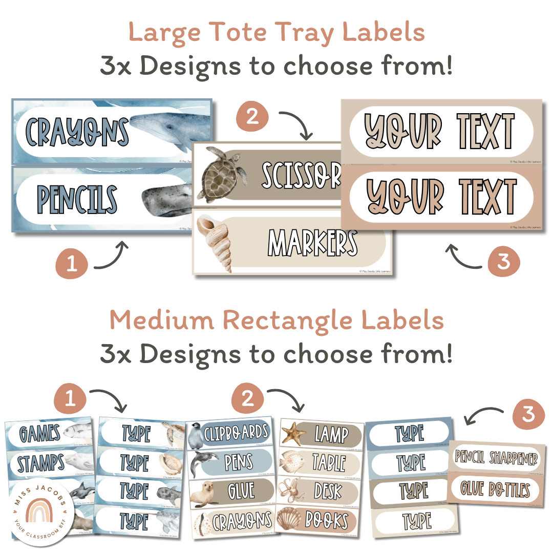 Classroom Labels Student Names & Supplies - Modern Ocean Theme
