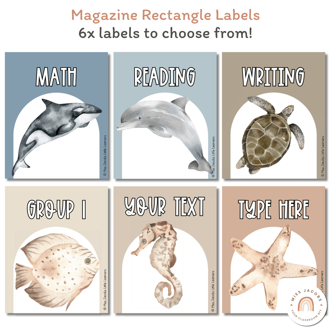 Classroom Labels Student Names & Supplies - Modern Ocean Theme