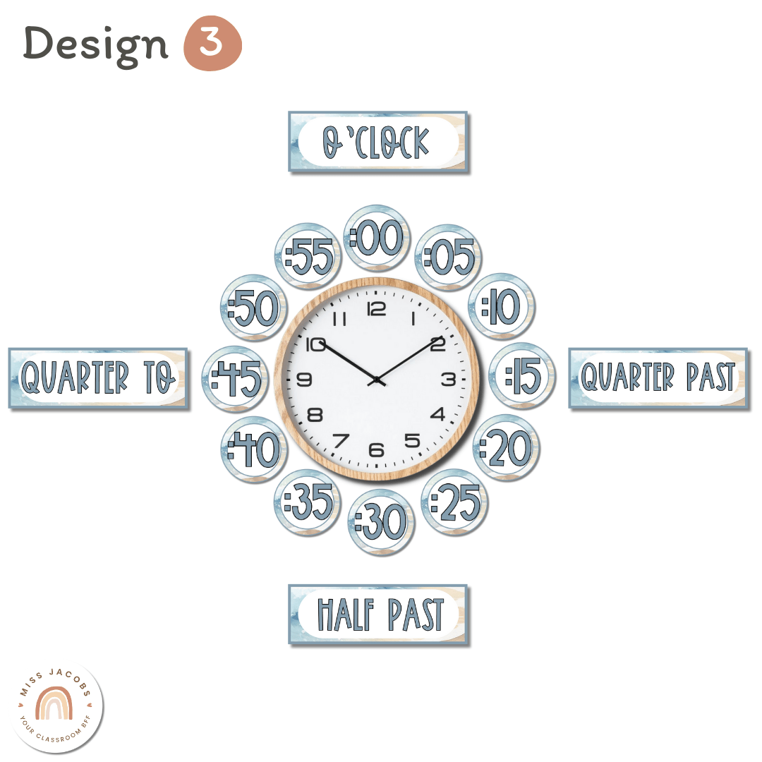 Clock Labels - Modern Ocean Classroom Decor