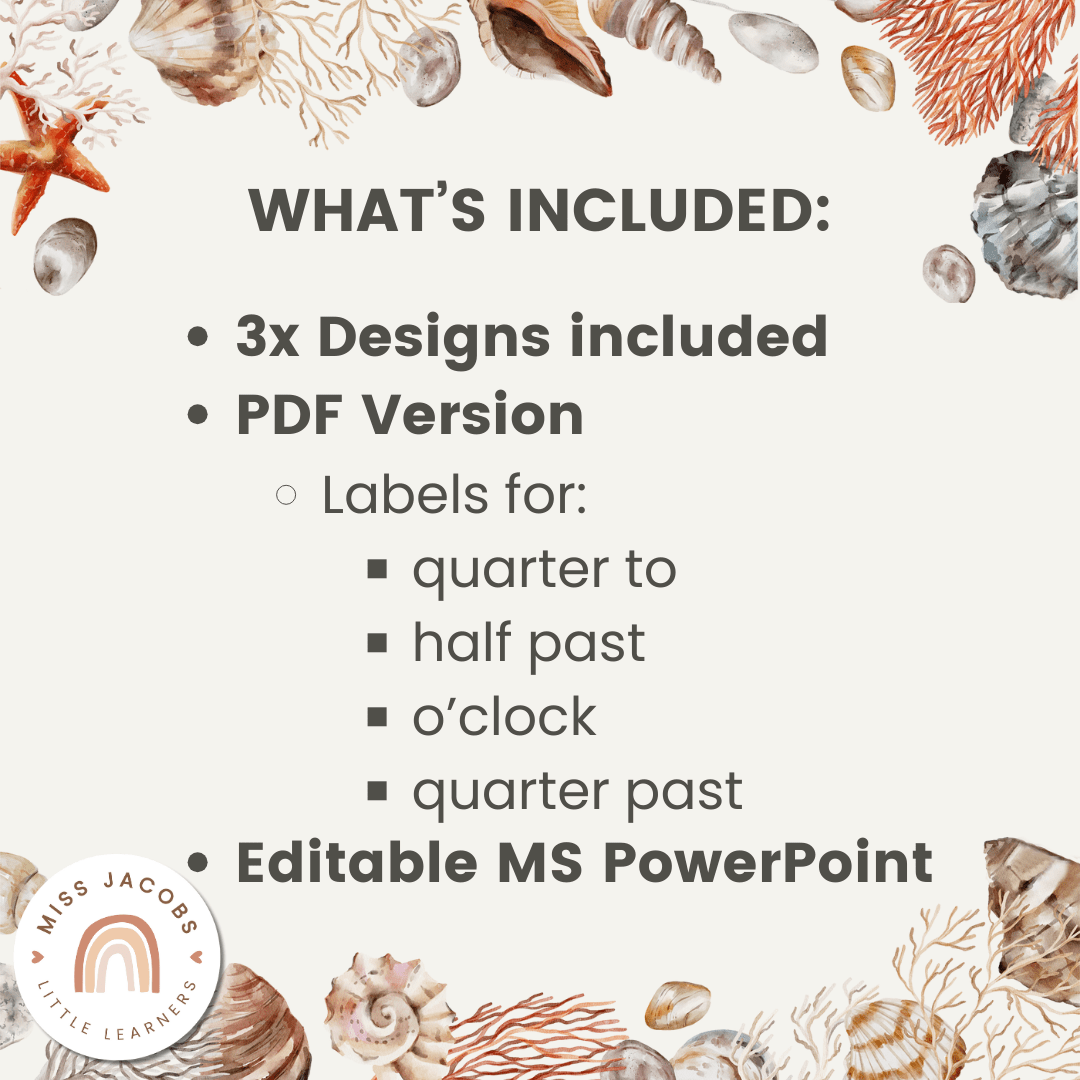 Clock Labels - Modern Ocean Classroom Decor