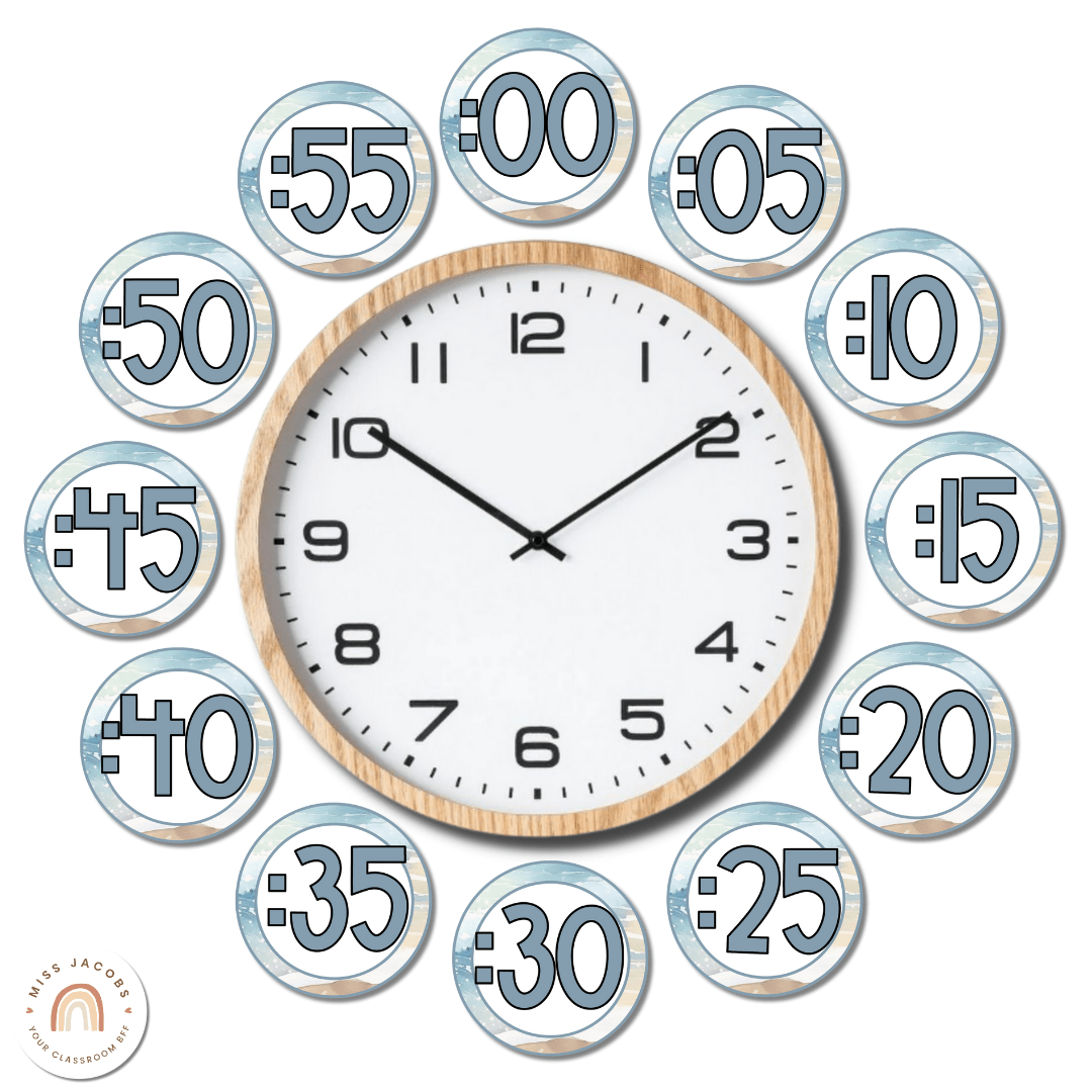 Clock Labels - Modern Ocean Classroom Decor