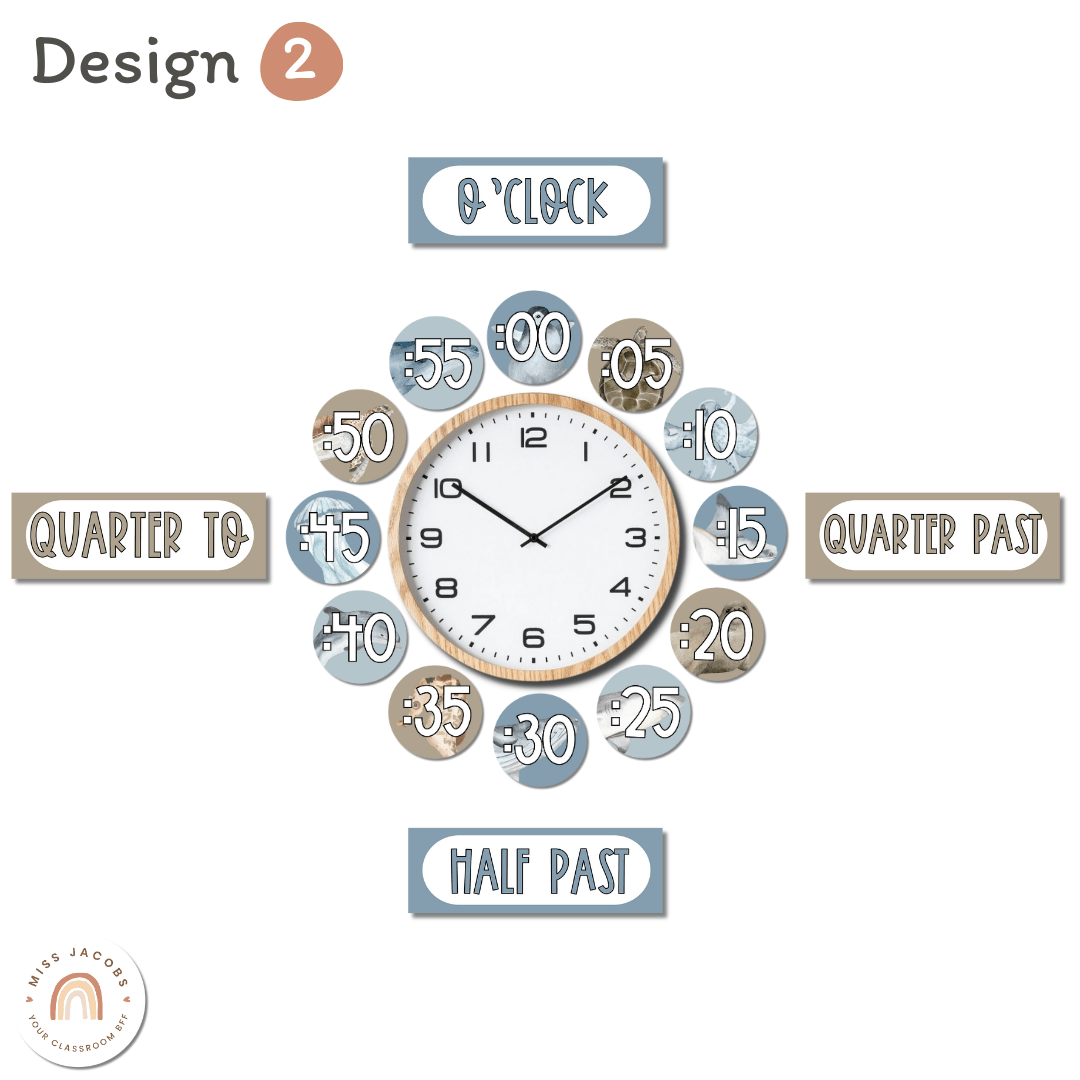 Clock Labels - Modern Ocean Classroom Decor