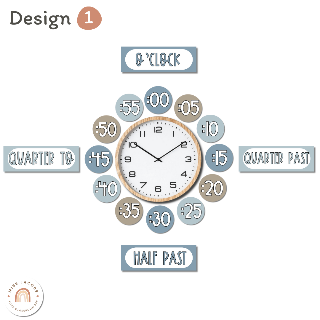 Clock Labels - Modern Ocean Classroom Decor