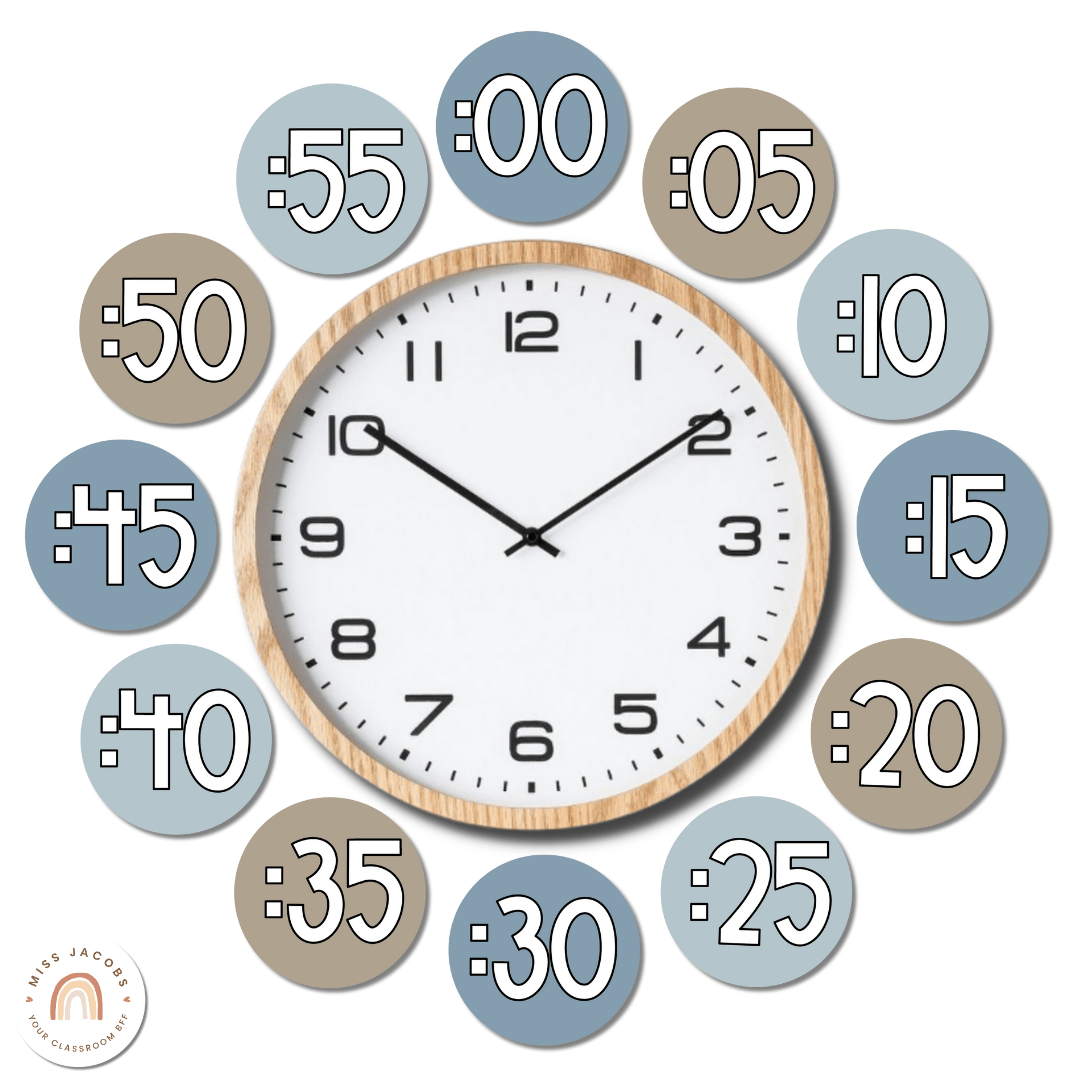 Clock Labels - Modern Ocean Classroom Decor