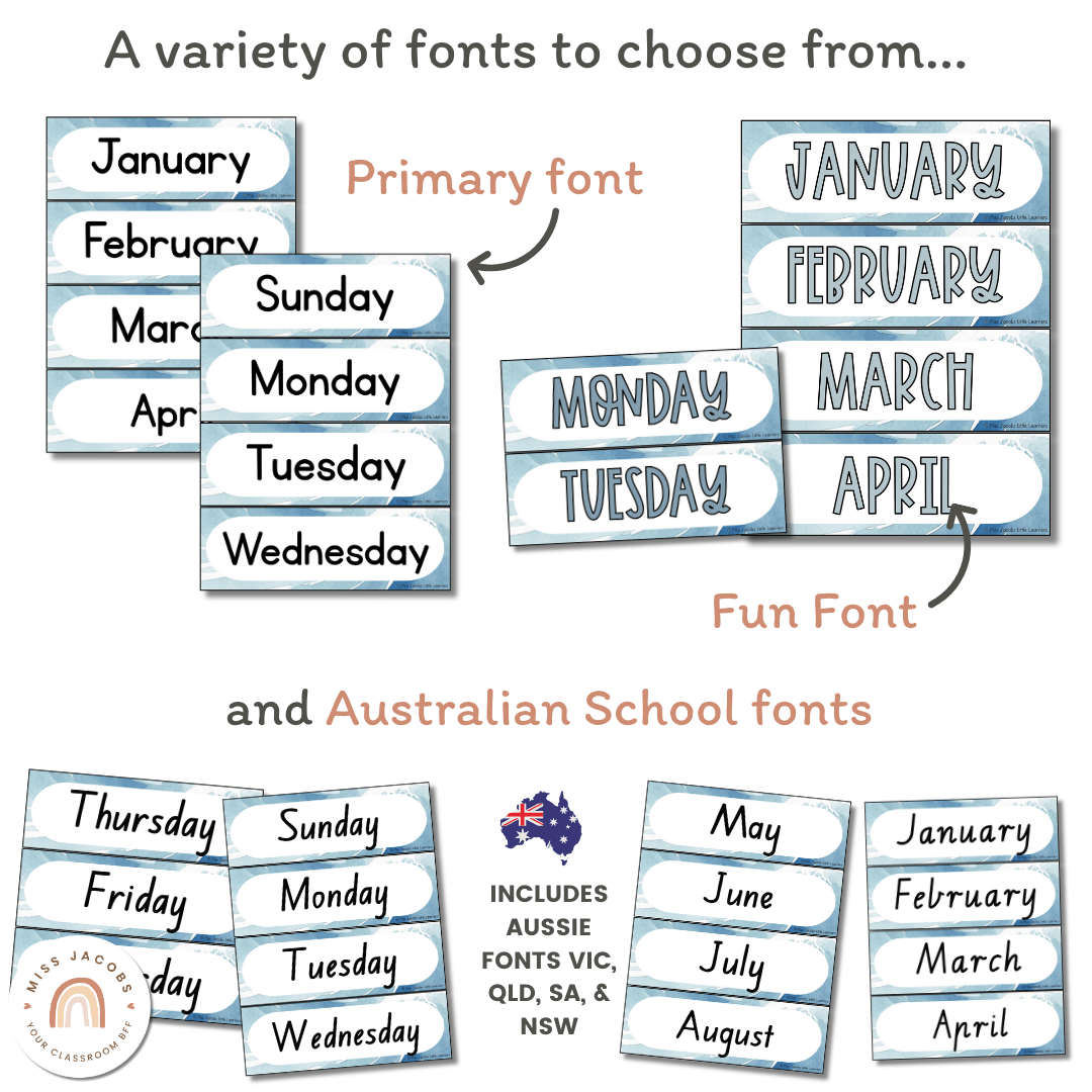 Days and Months - Modern Ocean Classroom Decor