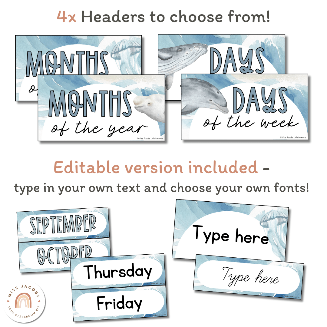 Days and Months - Modern Ocean Classroom Decor
