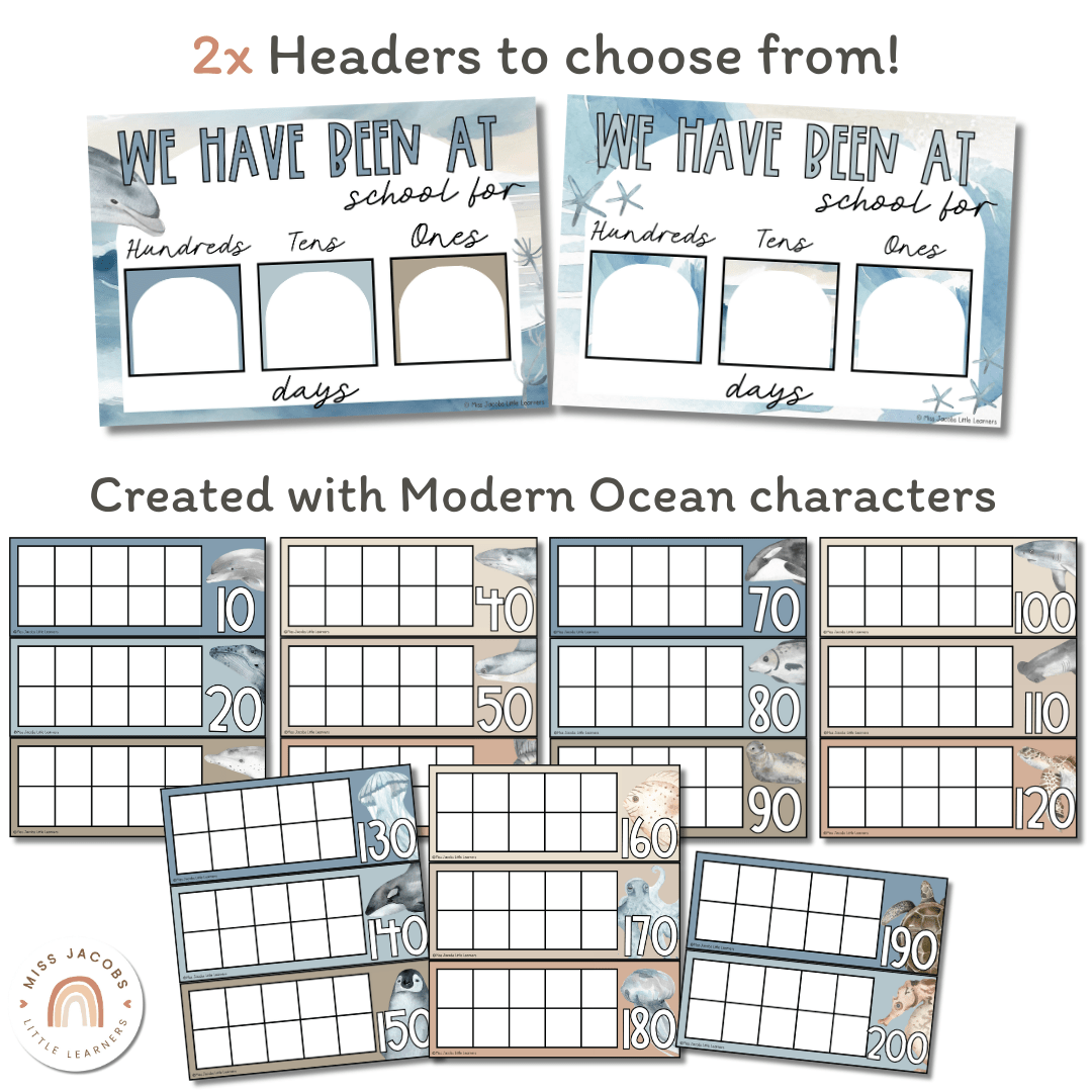 Days At School Tally Display - Modern Ocean Classroom Decor