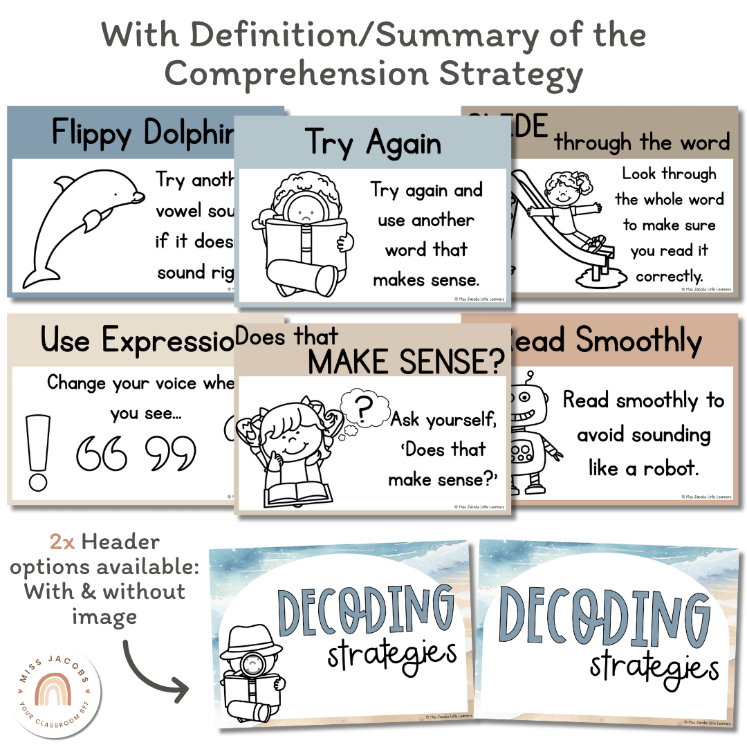 Reading Decoding Strategies Posters - Modern Ocean Classroom Decor