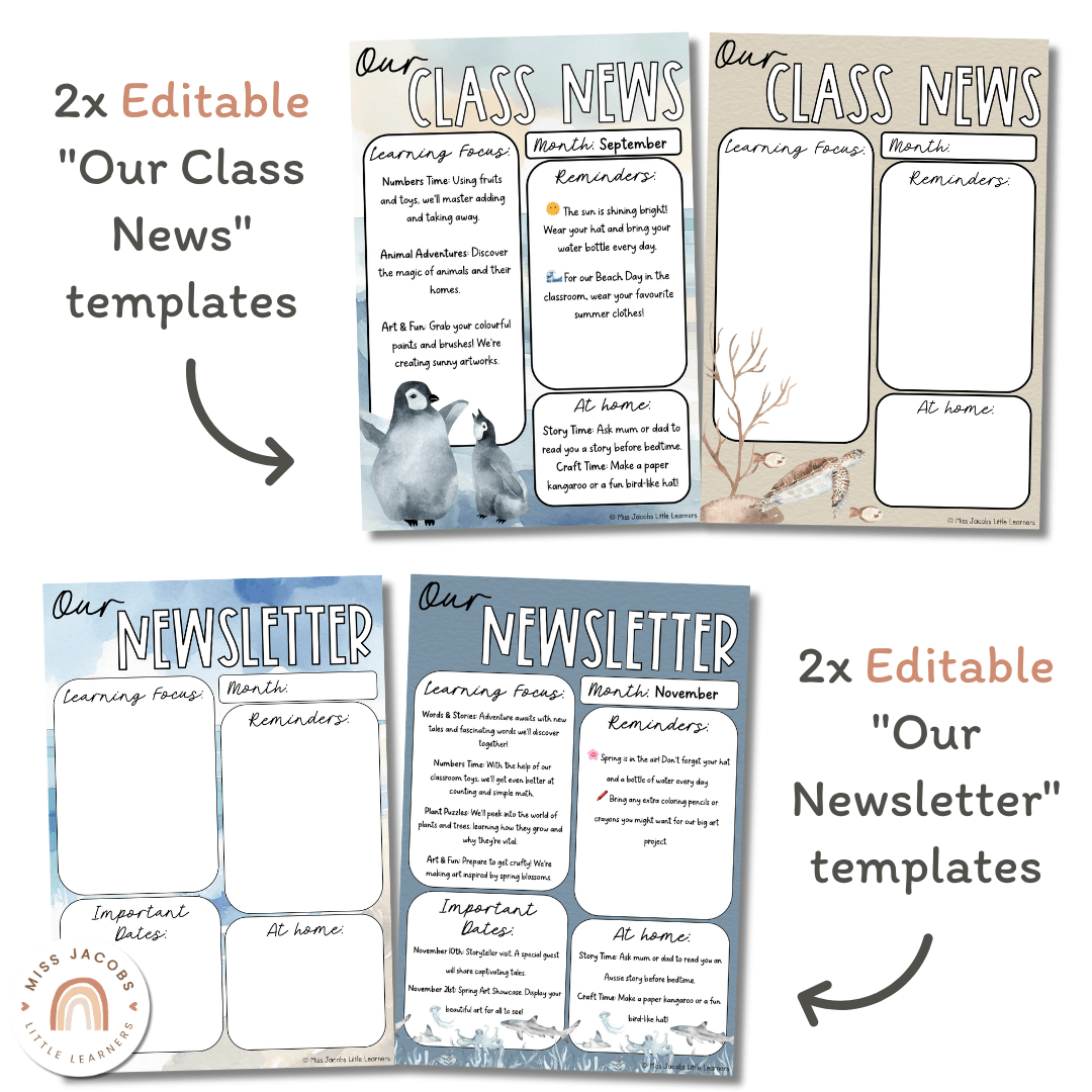 Classroom Newsletter Templates - Modern Ocean Classroom Decor