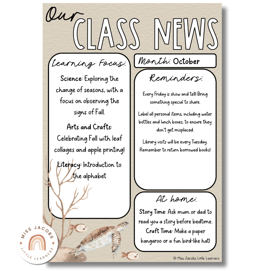 Classroom Newsletter Templates - Modern Ocean Classroom Decor