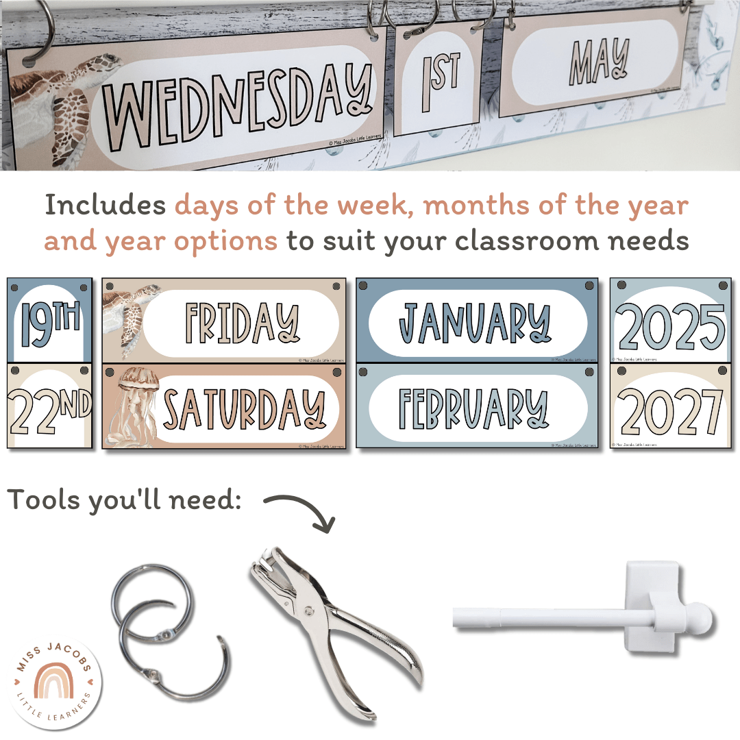 Flip Calendar - Modern Ocean Classroom Decor