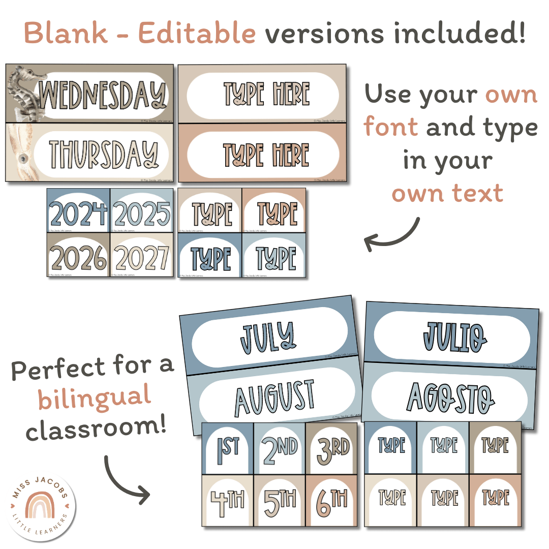 Flip Calendar - Modern Ocean Classroom Decor