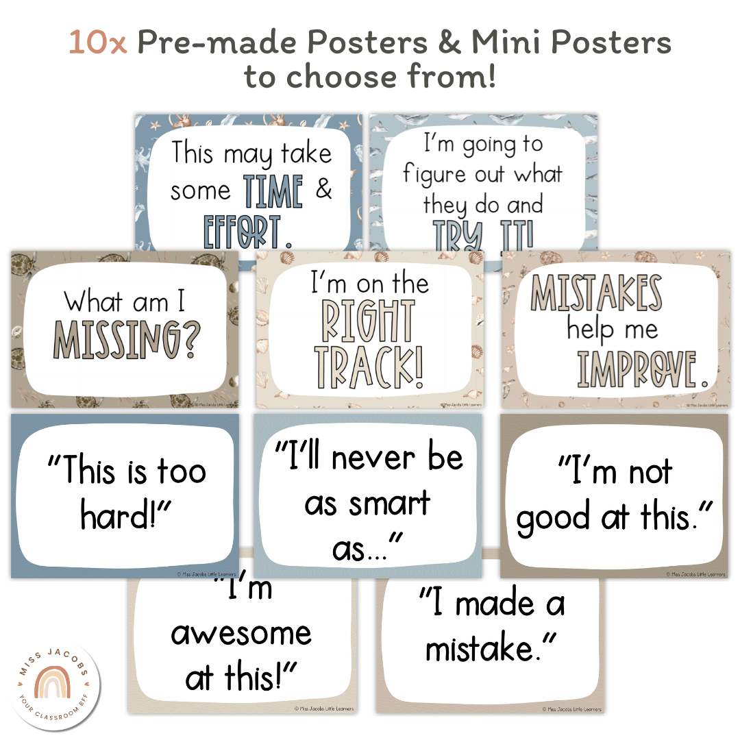 Growth Mindset Posters - Modern Ocean Classroom Decor