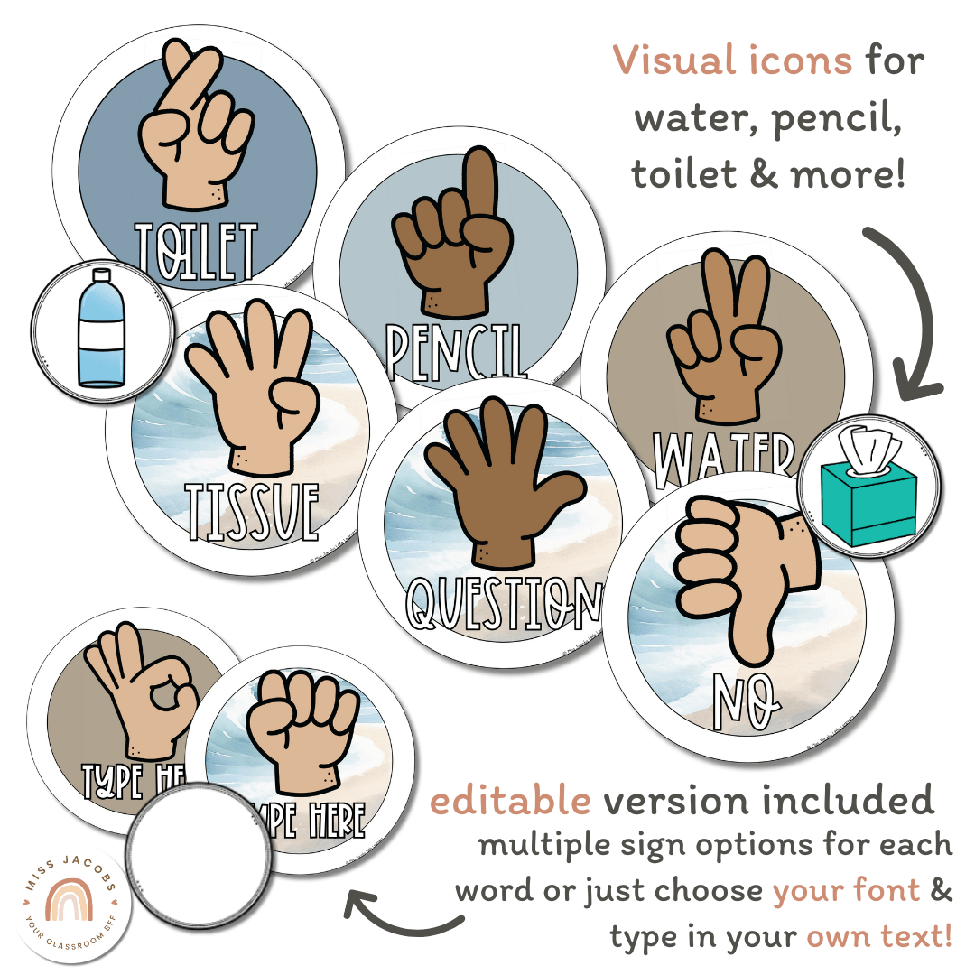 Hand Signals Posters - Modern Ocean Classroom Decor
