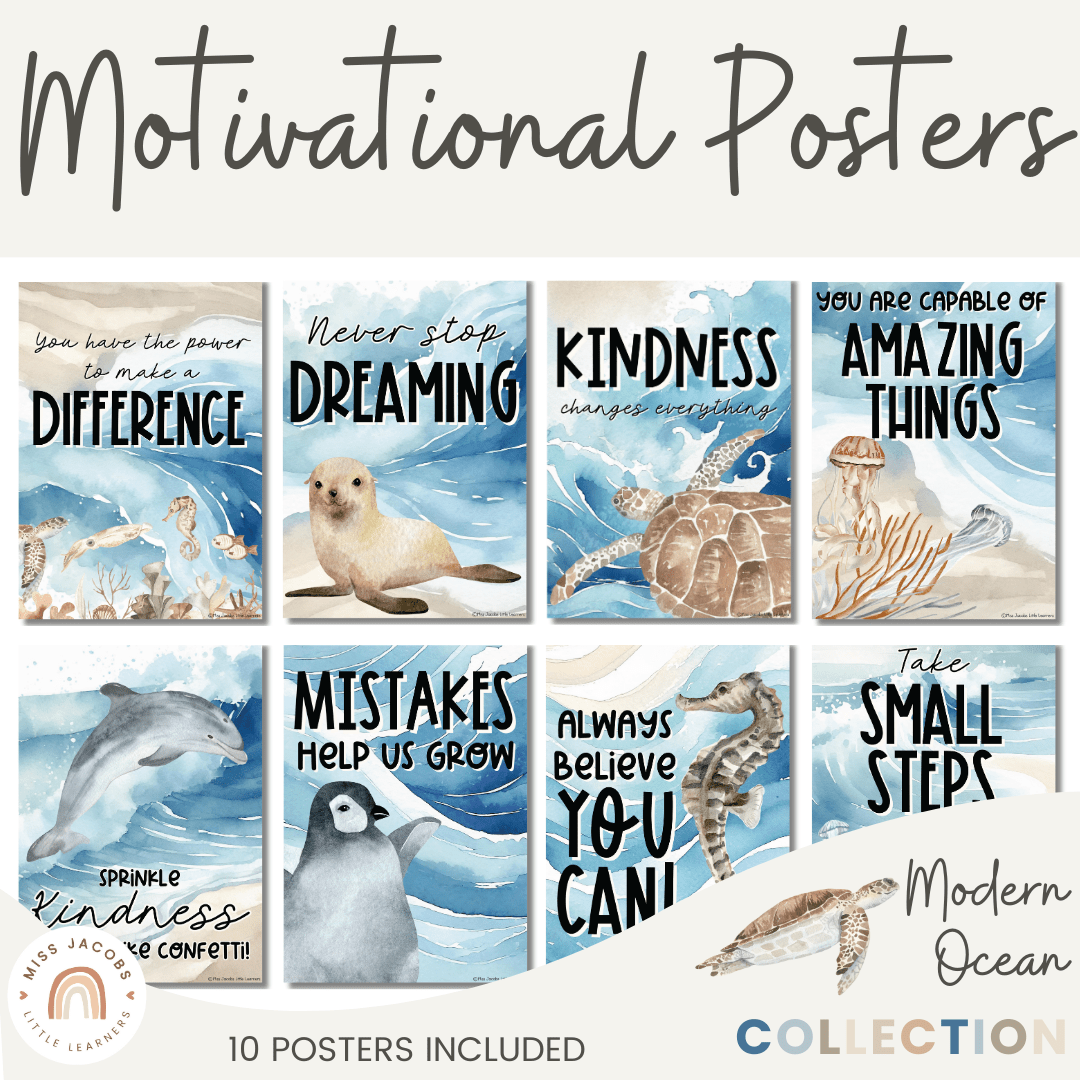 Inspirational Classroom Posters - Modern Ocean Classroom Decor