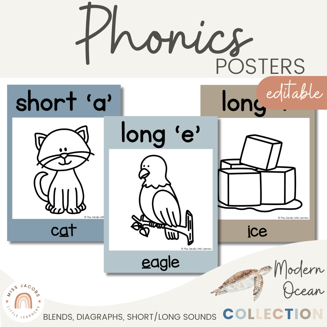 Modern Ocean Phonics Posters - Default Title - Miss Jacobs Little Learners