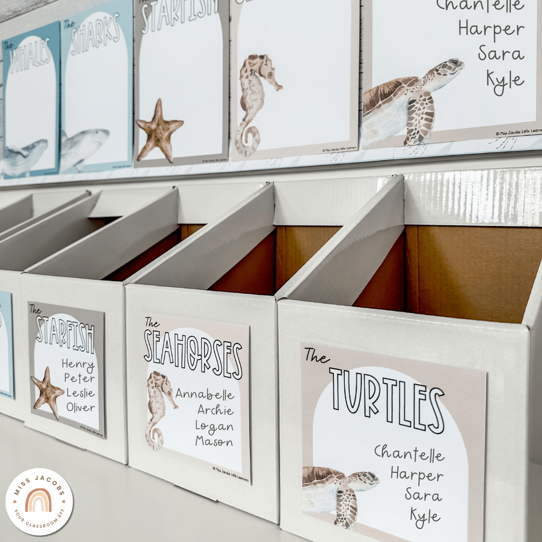 Reading Group Organizers & Labels - Modern Ocean Classroom Decor