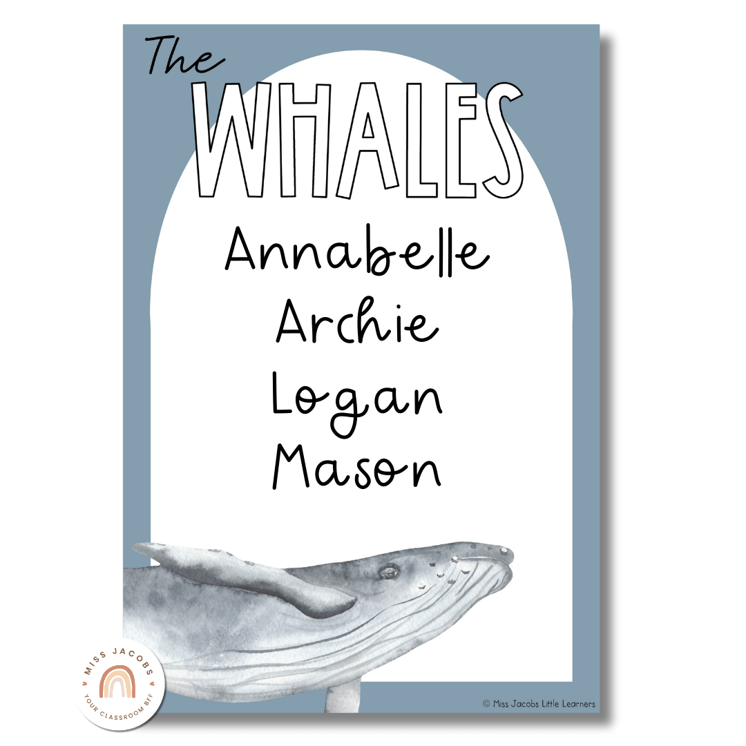 Reading Group Organizers & Labels - Modern Ocean Classroom Decor
