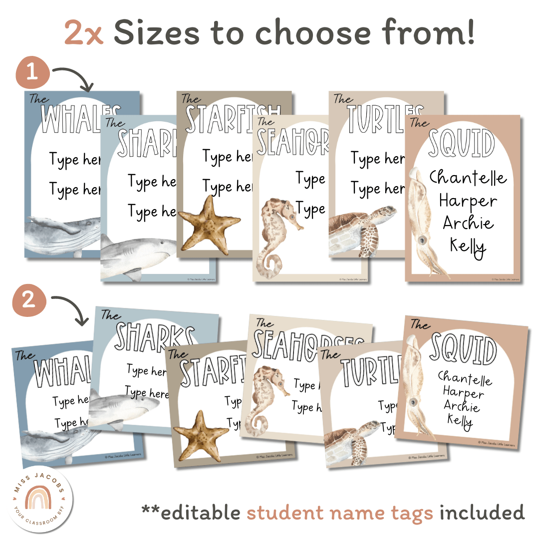Reading Group Organizers & Labels - Modern Ocean Classroom Decor
