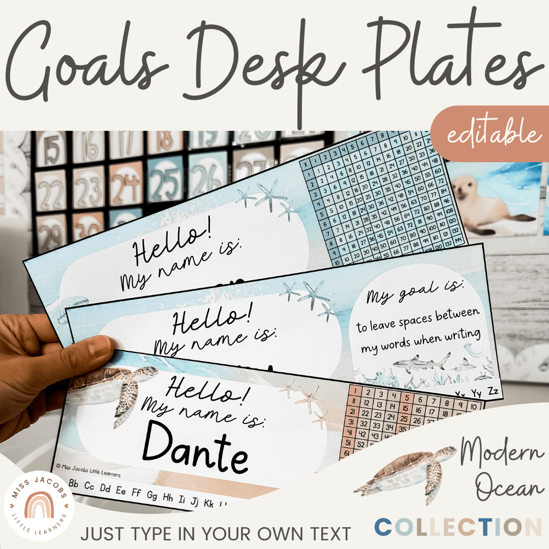 Modern Ocean Student Name Tags and Goals Desk Plates - Default Title ...