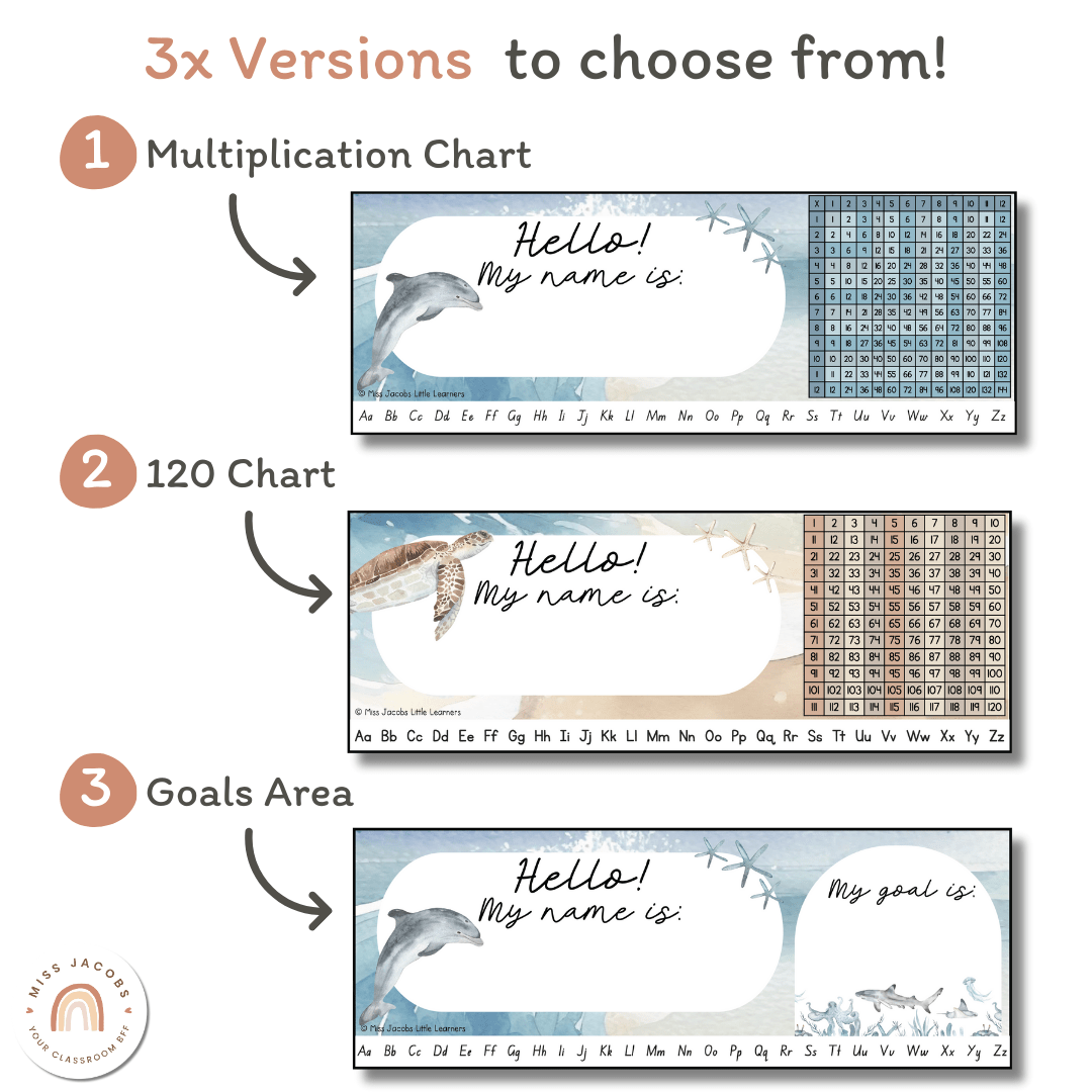 Student Desk Name Plate & Goals Mat - Modern Ocean Theme - MJLL