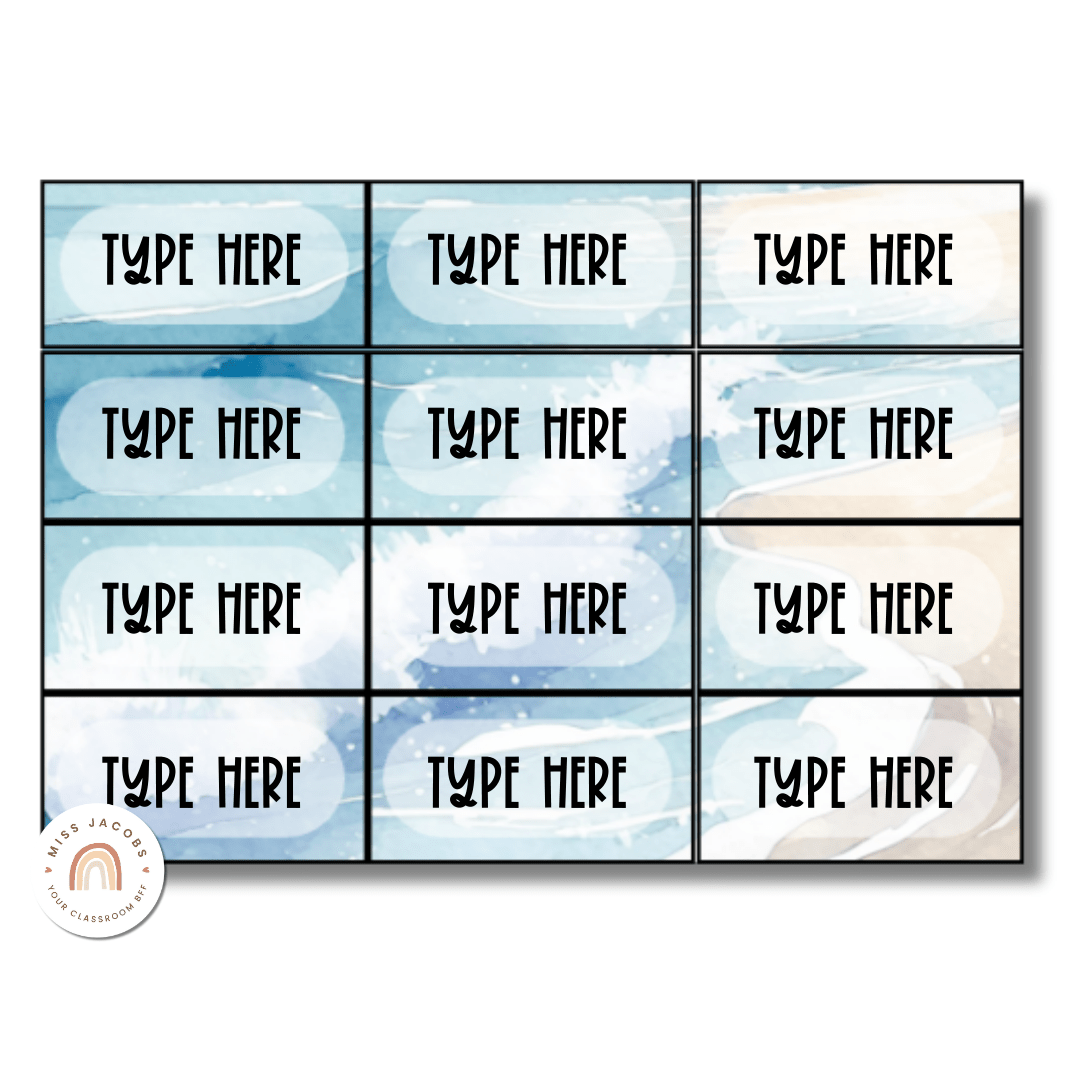 Teacher Toolbox Labels - Modern Ocean Classroom Decor