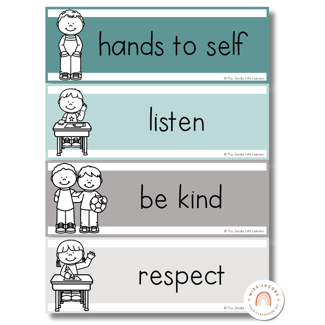 Classroom Rules and Expectations Posters: Modern Rainbow Classroom ...