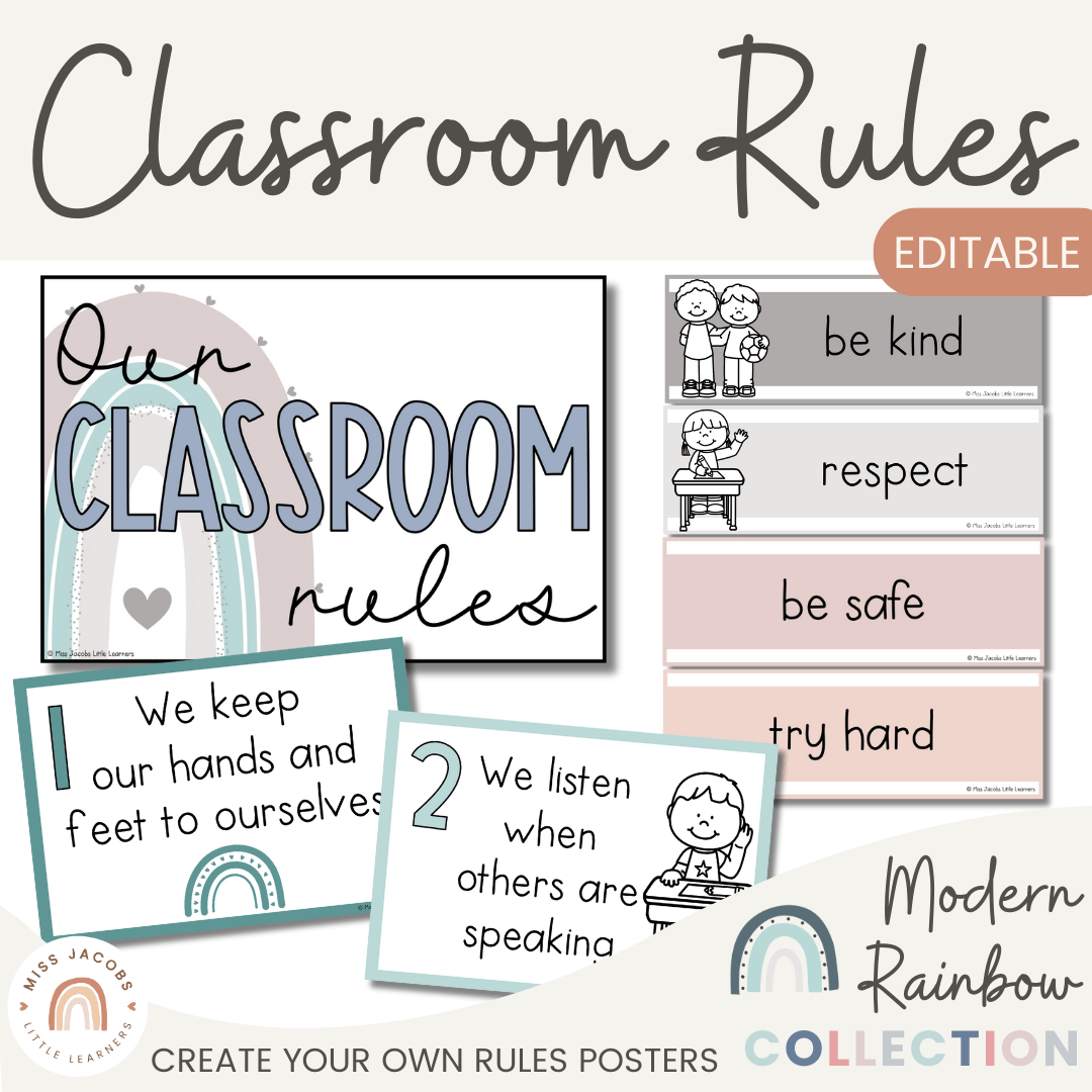 Modern Rainbow Classroom Rules Posters