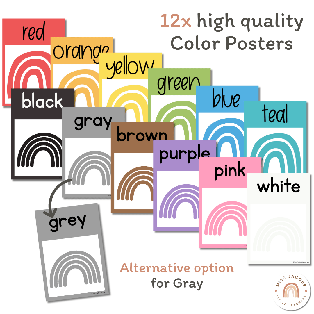 Color Posters - Boho Rainbow Neutrals Classroom Theme - Miss Jacobs