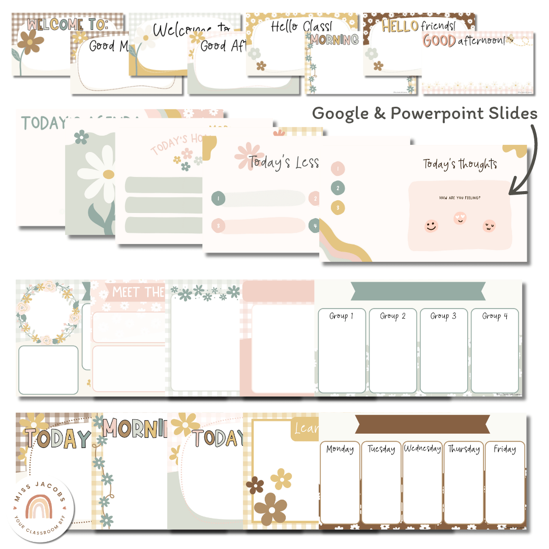 Google Morning Slides & PowerPoint Templates - Daisy Gingham Neutrals