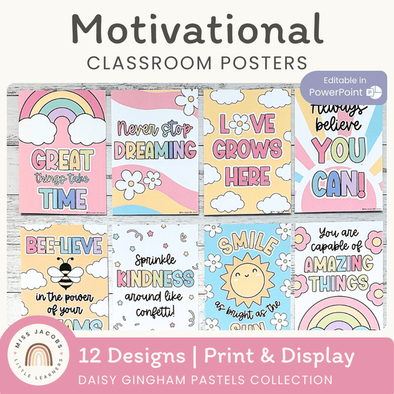 Motivational Classroom Posters - Growth Mindset - Daisy Gingham Pastels