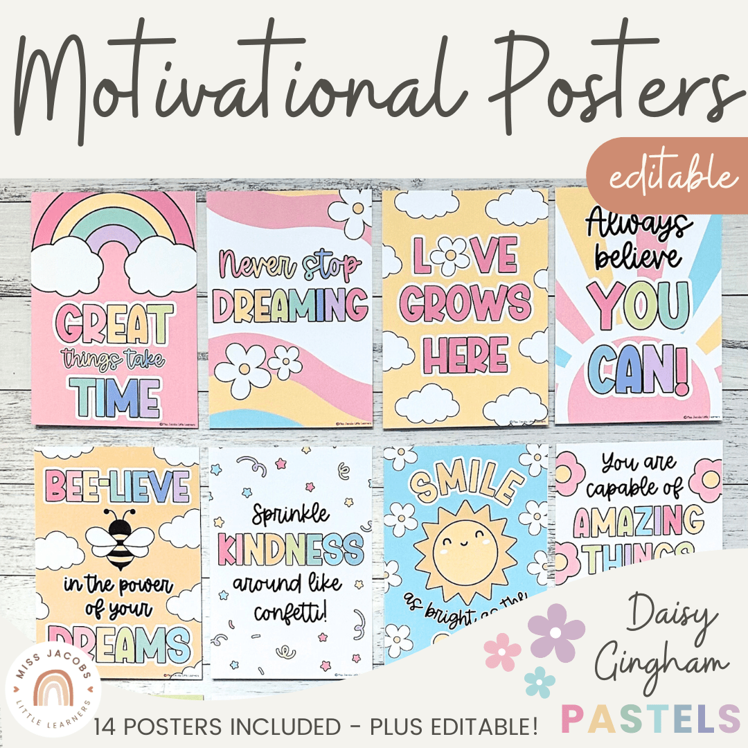 Motivational Classroom Posters - Growth Mindset - Daisy Gingham Pastels