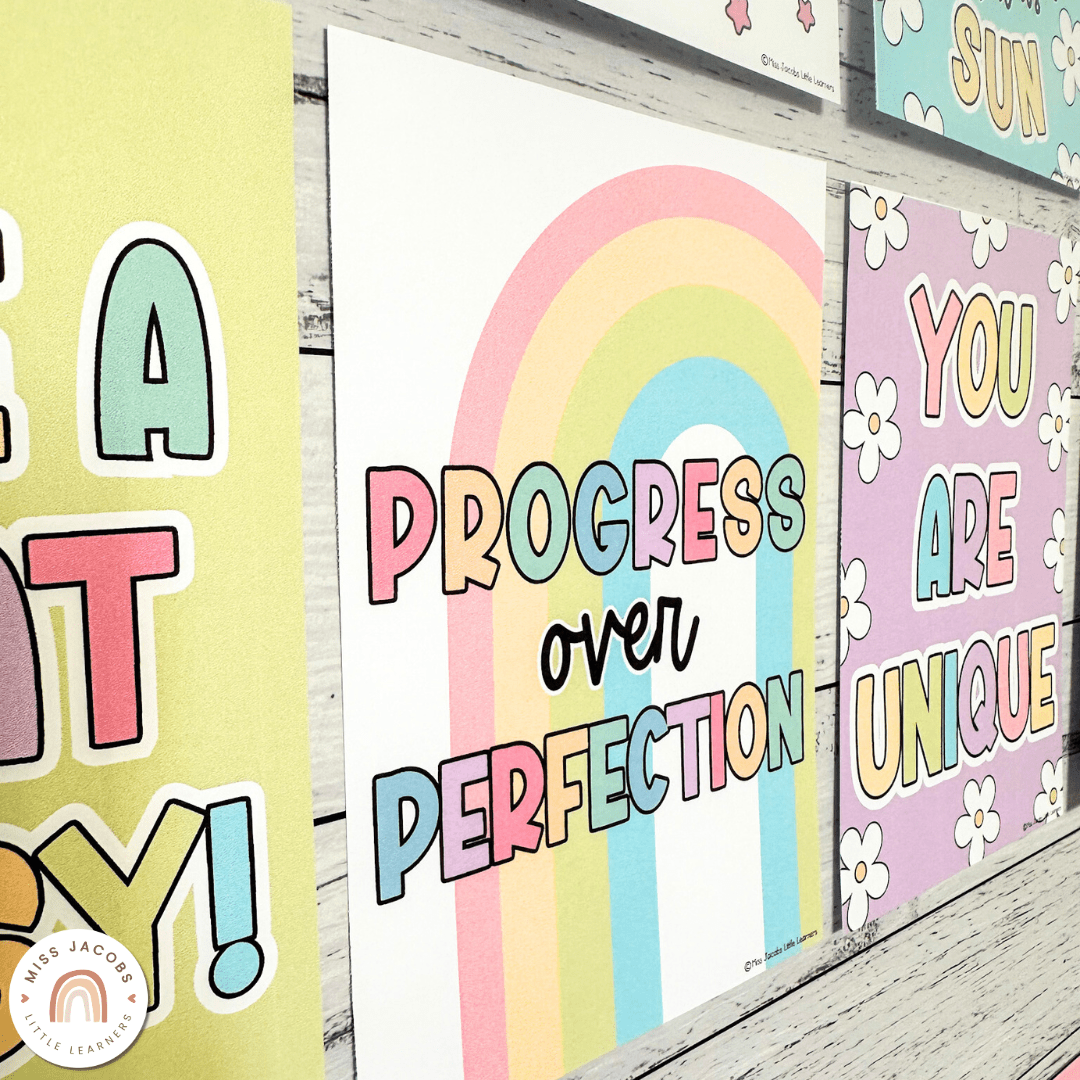 Motivational Classroom Posters - Growth Mindset - Daisy Gingham Pastels