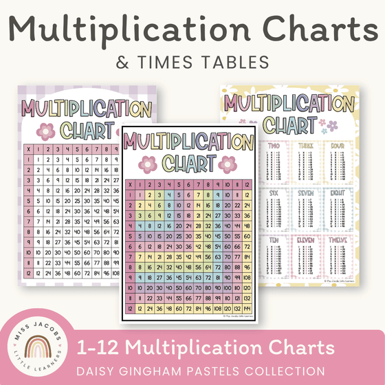 Times Tables Charts with Multiplication Facts | Daisy Gingham Pastels ...