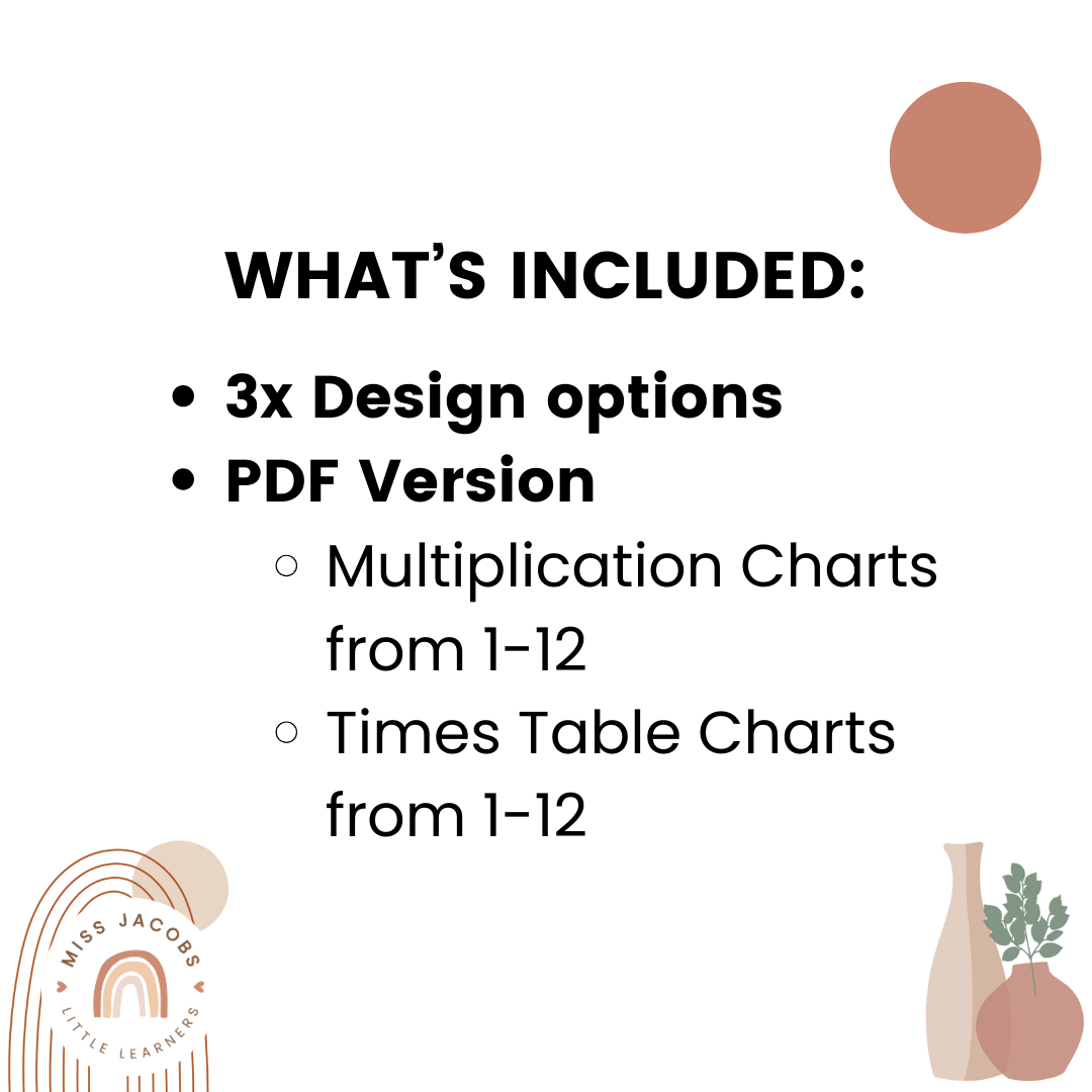 Times Tables Charts with Multiplication Facts | Boho Vibes