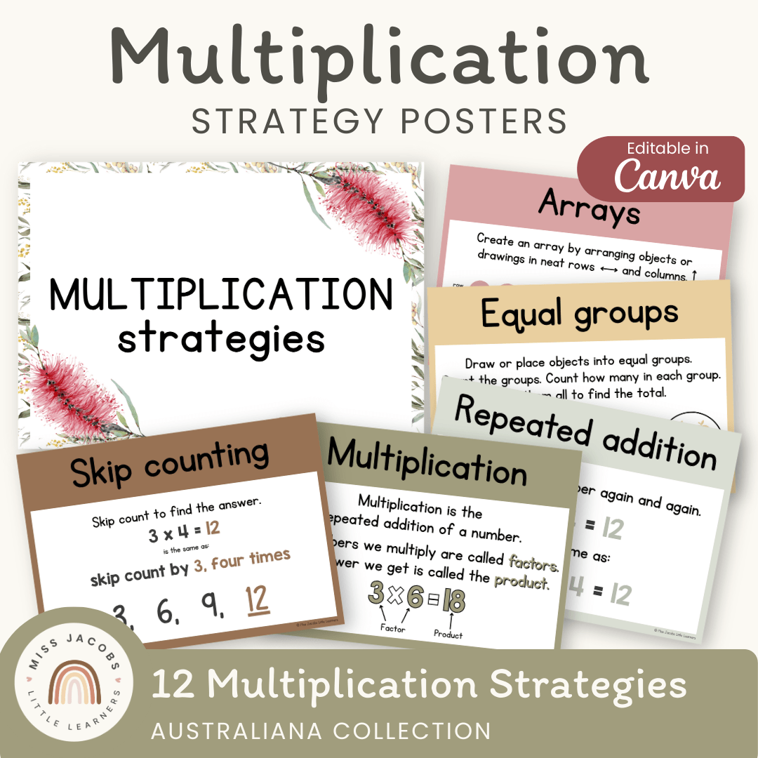 Multiplication Strategies Posters - Australiana Classroom Decor – Miss ...