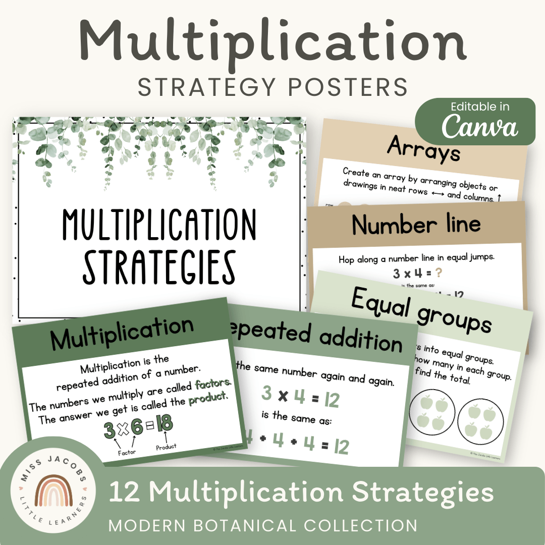 Multiplication Strategies Posters - Modern Botanical Theme - MJLL